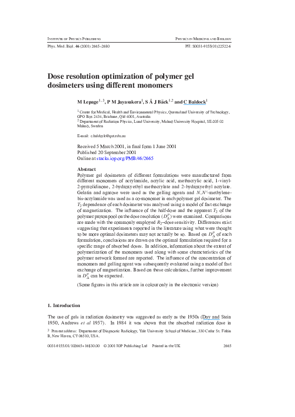 (PDF) Dose resolution optimization of polymer gel dosimeters using ...
