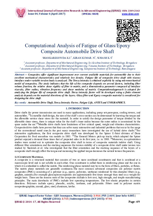 Pdf Computational Analysis Of Fatigue Of Glassepoxy Composite Automobile Drive Shaft