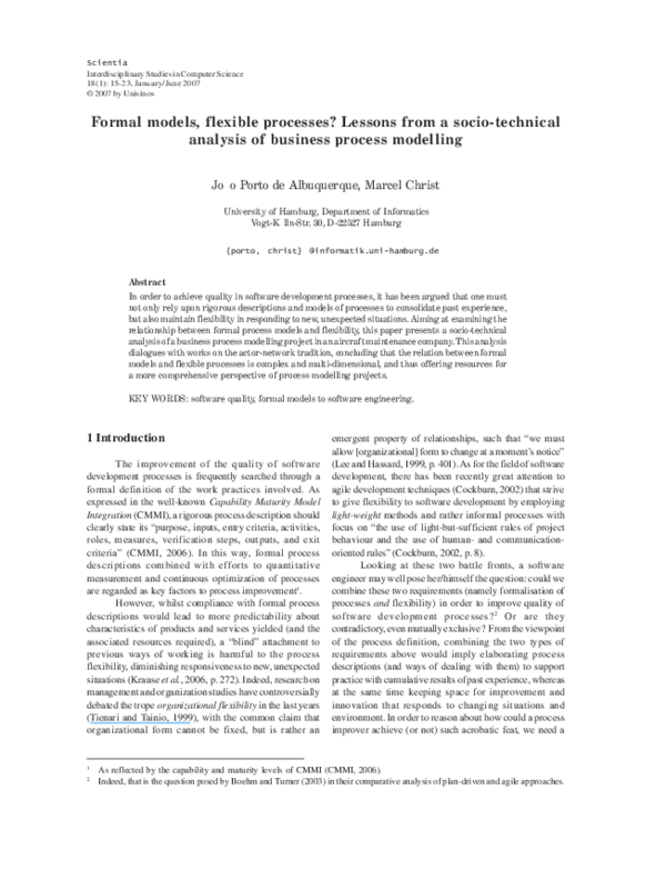 (PDF) Formal models, flexible processes? Lessons from a socio-technical ...
