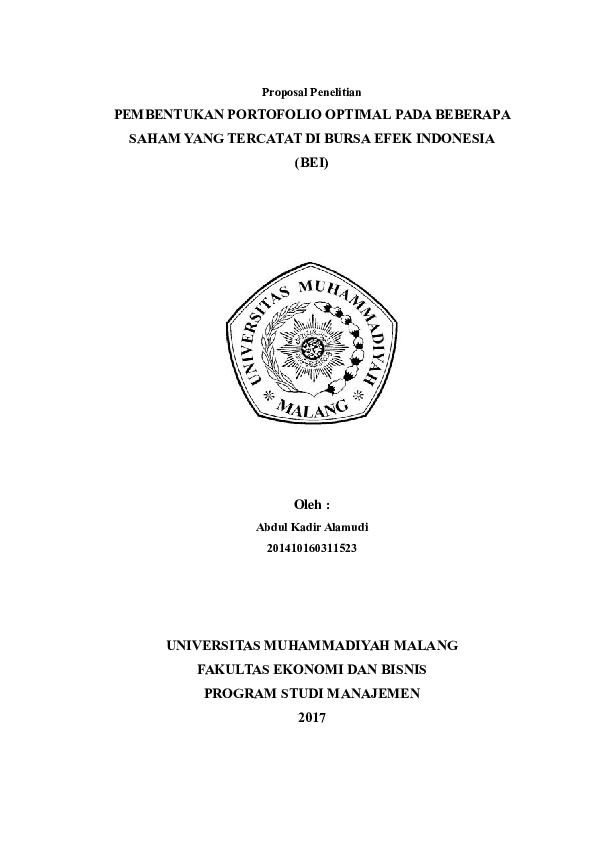 Doc Pembentukan Portofolio Optimal Pada Beberapa Saham Yang Tercatat Di Bursa Efek Indonesia