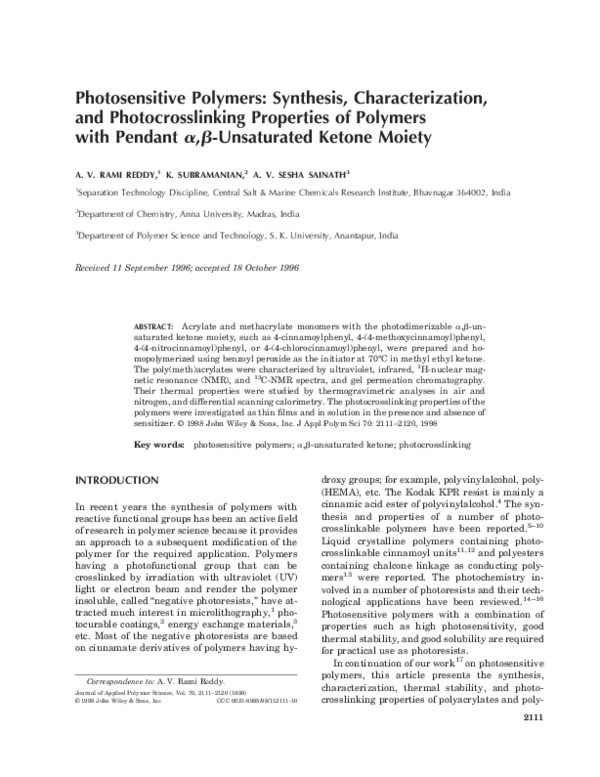 (PDF) Photosensitive polymers: Synthesis, characterization, and ...