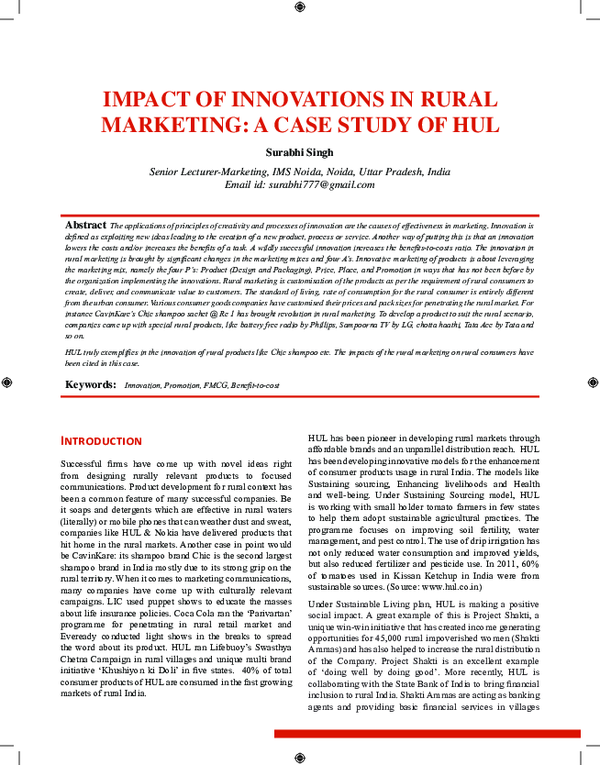 (PDF) Impact of Innovations in Rural Marketing: A Case Study of Hul ...