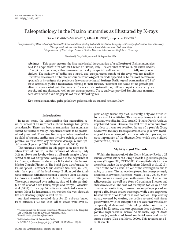 (PDF) Paleopathology in the Piraino mummies as illustrated by X-rays