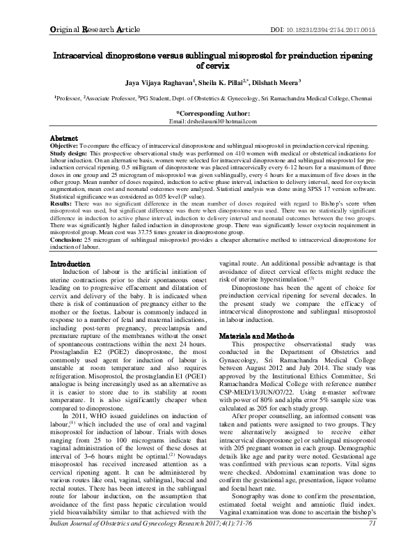 (PDF) Intracervical dinoprostone versus sublingual misoprostol for ...