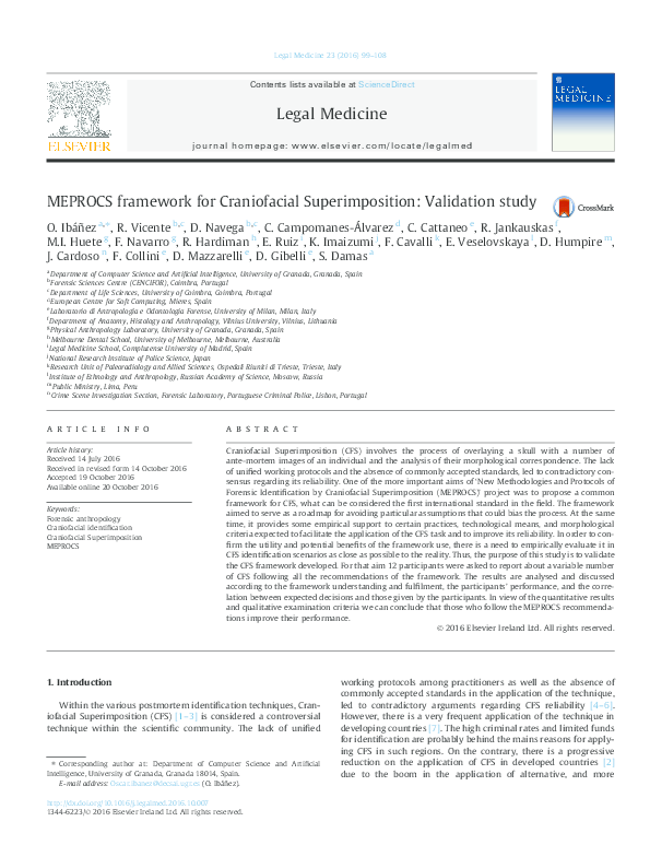 (PDF) MEPROCS framework for Craniofacial Superimposition: Validation study