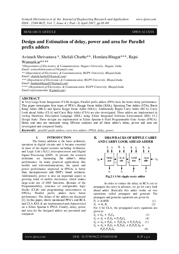 Pdf Design And Estimation Of Delay Power And Area For Parallel