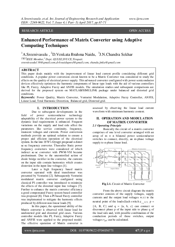 (PDF) Enhanced Performance of Matrix Converter using Adaptive Computing ...