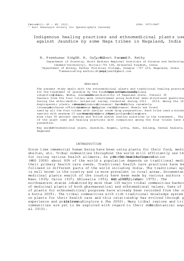 (PDF) Indigenous healing practices and ethnomedicinal plants used against Jaundice by some Naga ...