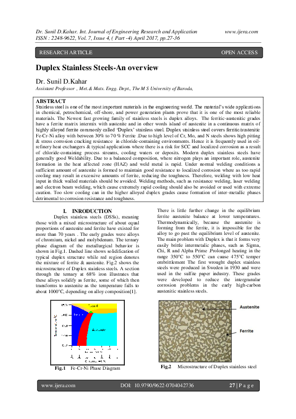 Pdf Duplex Stainless Steels An Overview