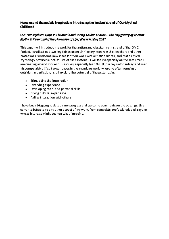 (PDF) Hercules and the autistic imagination