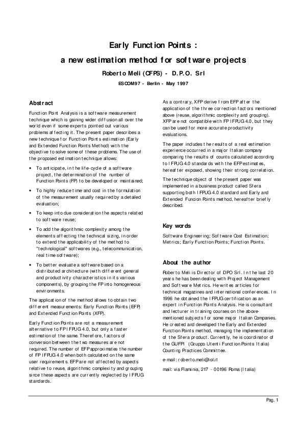 (PDF) Early Function Points : a new estimation method for software projects | Roberto Meli ...