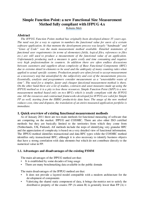 Pdf Simple Function Point A New Functional Size Measurement Method