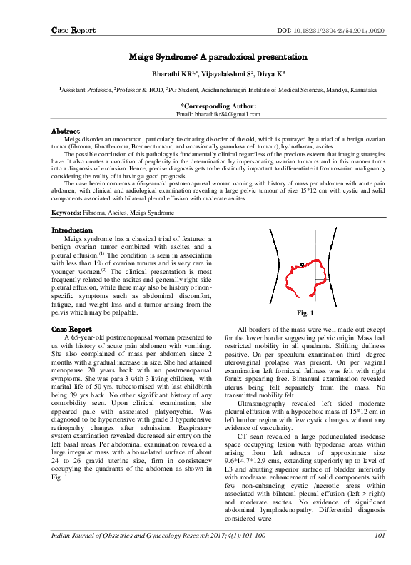 (PDF) Meigs Syndrome: A paradoxical presentation