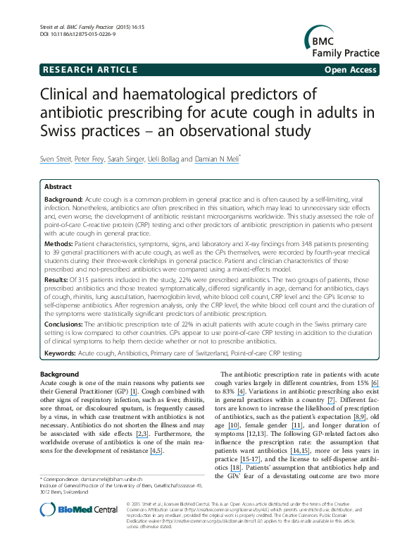 (PDF) Clinical and haematological predictors of antibiotic prescribing for acute cough in adults ...