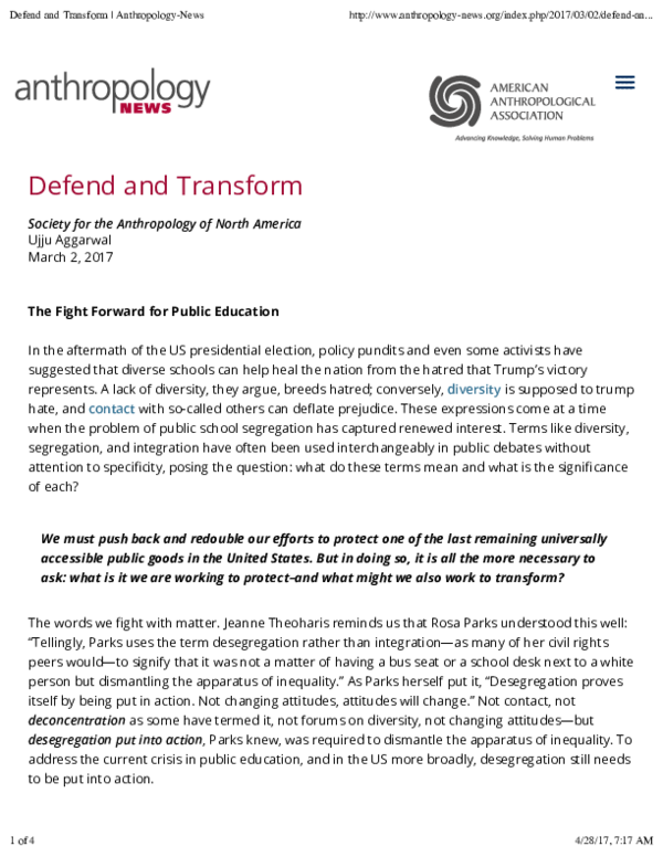 (PDF) Diversity, Segregation, and Education Debate