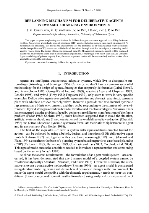 (PDF) REPLANNING MECHANISM FOR DELIBERATIVE AGENTS IN DYNAMIC CHANGING ENVIRONMENTS