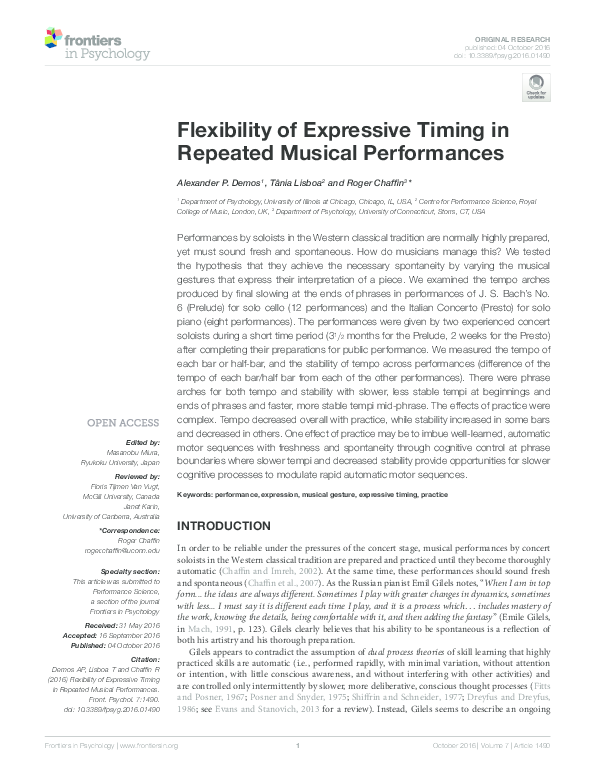 (PDF) Flexibility of Expressive Timing in Repeated Musical Performances ...