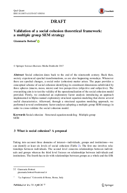 Pdf Validation Of A Social Cohesion Theoretical Framework A Multiple