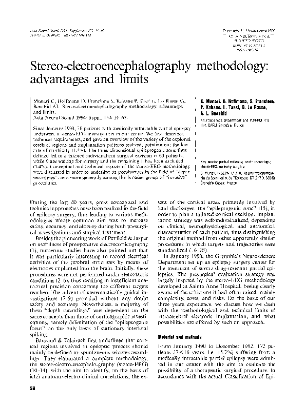 (PDF) Stereo-electroencephalography methodology: advantages and limits