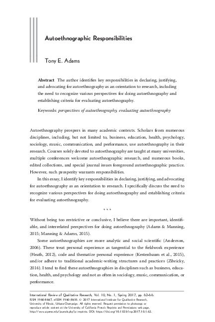 (PDF) Autoethnographic Responsibilities