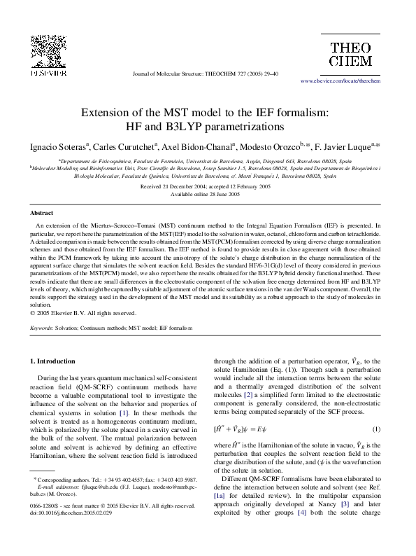 (PDF) Extension of the MST model to the IEF formalism: HF and B3LYP ...