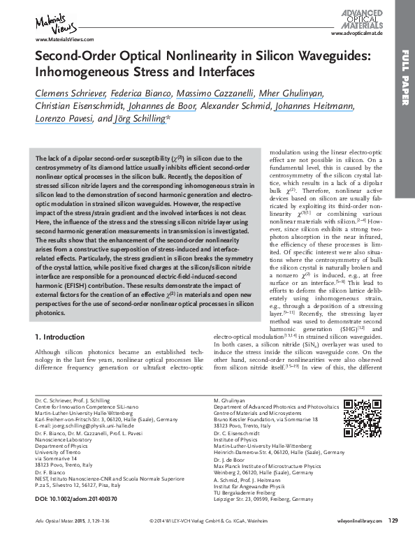 (PDF) Second-Order Optical Nonlinearity in Silicon Waveguides ...