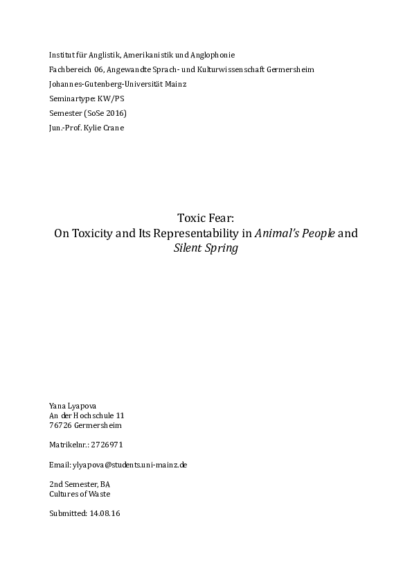 (PDF) Toxic Fear: On Toxicity and Its Representability in Animal's ...