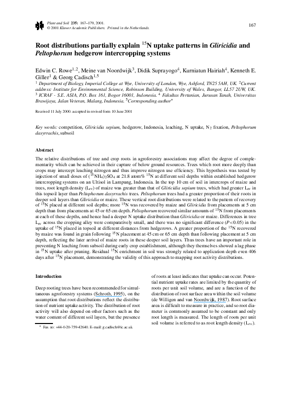 (PDF) Root distributions partially explain 15N uptake pattern in ...