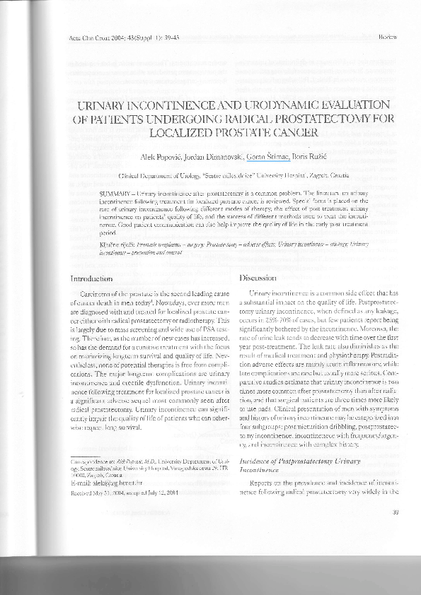 (PDF) Urinary Incontinence and Urodynamic Evaluation of Patients ...