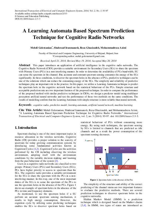 Pdf A Learning Automata Based Spectrum Prediction Technique For