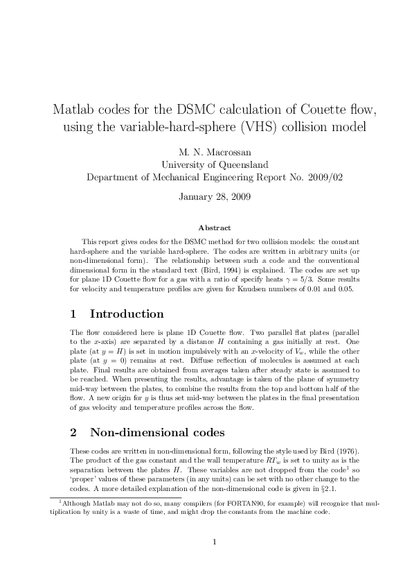 (PDF) Matlab codes for the DSMC calculation of Couette flow, using the ...