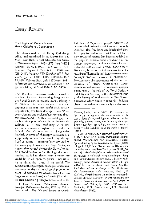 (PDF) Henry Oldenburg and the Scientific Revolution