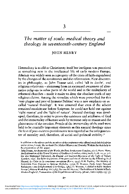 (PDF) The matter of souls: medical theory and theology in seventeenth ...