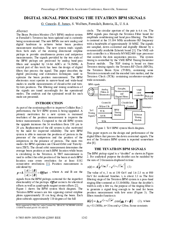(PDF) Digital Signal Processing the Tevatron BPM Signals