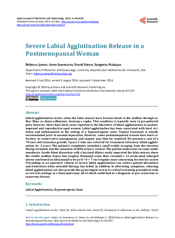 (PDF) Severe Labial Agglutination Release in a Postmenopausal Woman