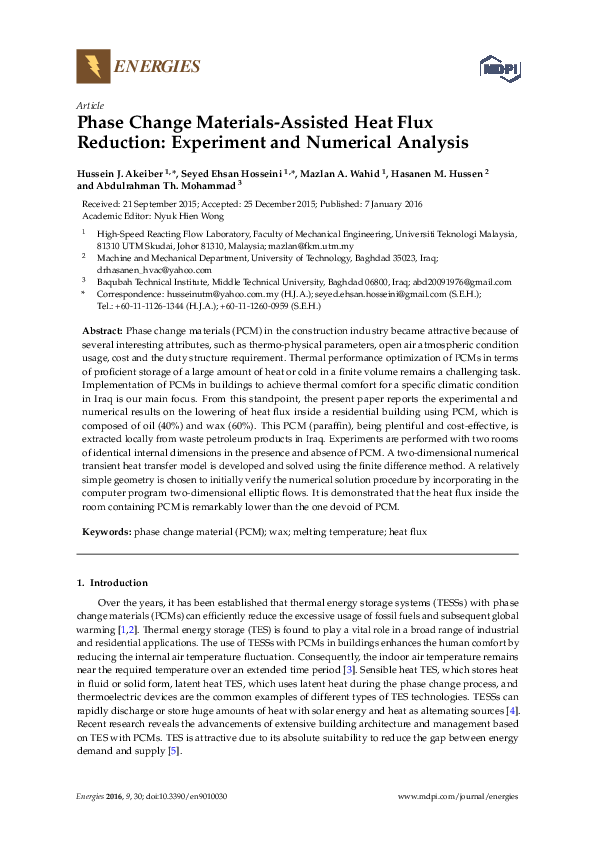 (PDF) Phase Change Materials-Assisted Heat Flux Reduction: Experiment ...