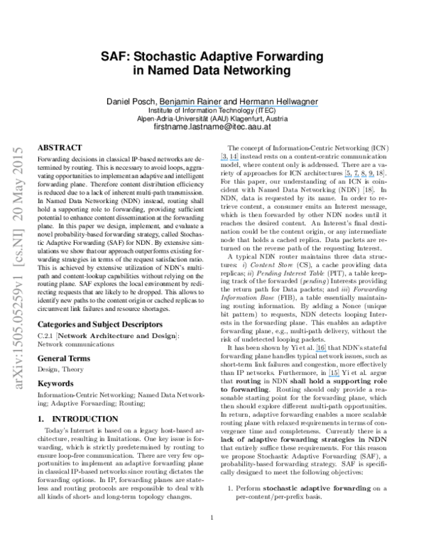 (PDF) SAF: Stochastic Adaptive Forwarding in Named Data Networking