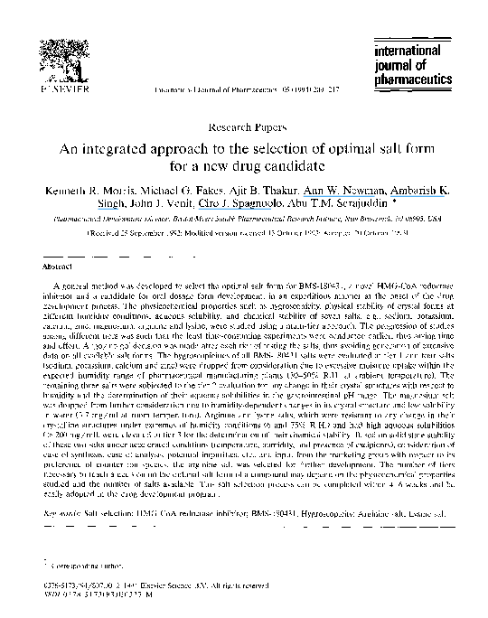 (PDF) An integrated approach to the selection of optimal salt form for ...