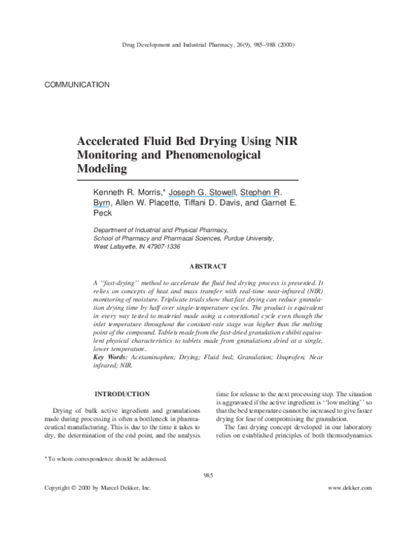 (PDF) Accelerated Fluid Bed Drying Using NIR Monitoring and ...