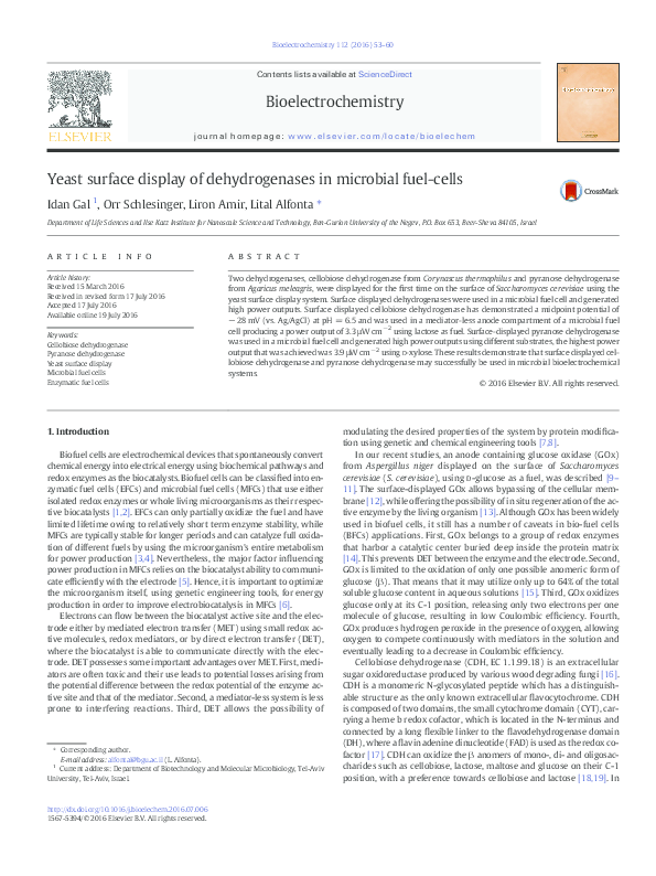 (PDF) Yeast surface display of dehydrogenases in microbial fuel-cells