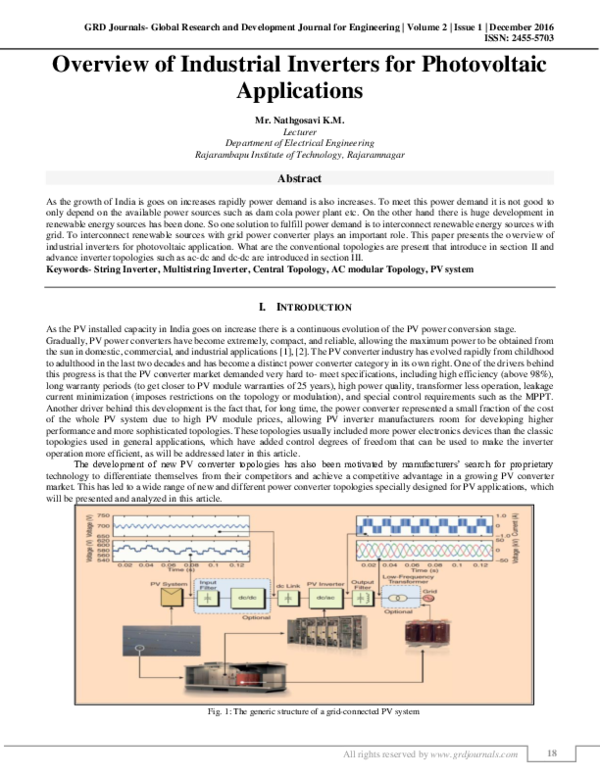 (PDF) Overview of Industrial Inverters for Photovoltaic Applications