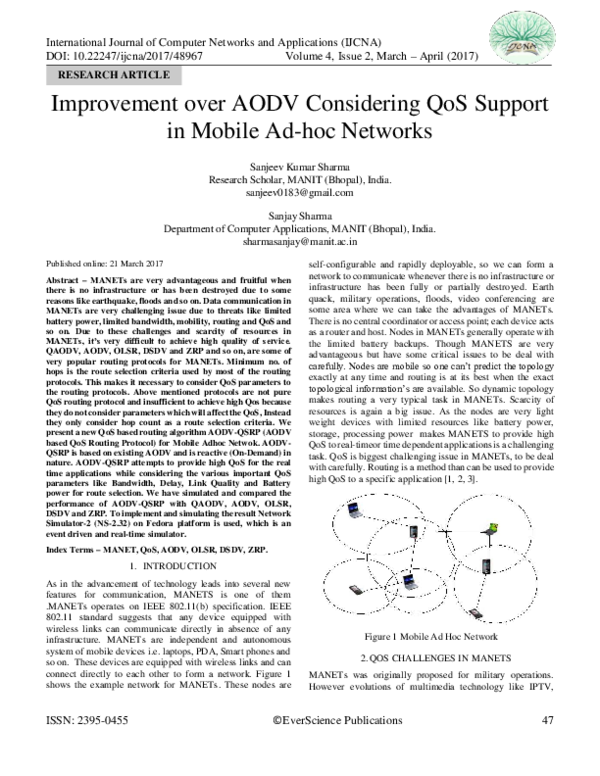 (PDF) Improvement over AODV Considering QoS Support in Mobile Ad-hoc Networks