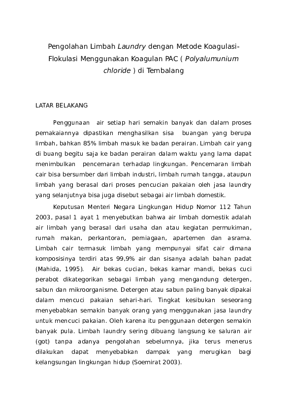 (DOC) Pengolahan Limbah Laundry dengan Metode Koagulasi.docx