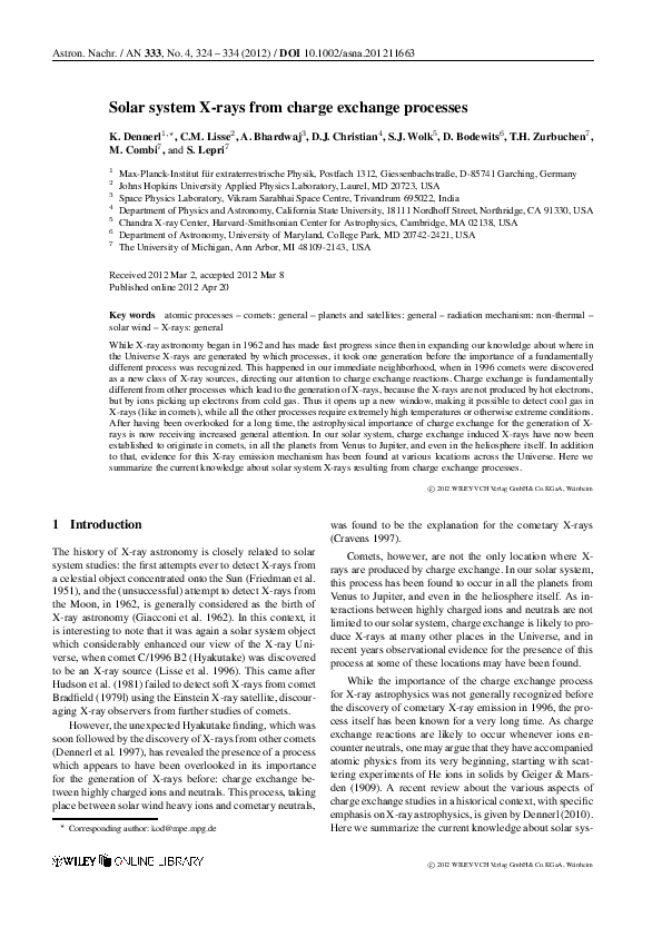 (PDF) Solar system X‐rays from charge exchange processes