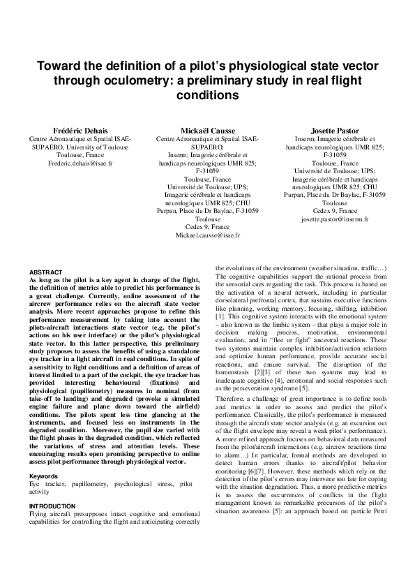 (PDF) Toward the definition of a pilot's physiological state vector ...