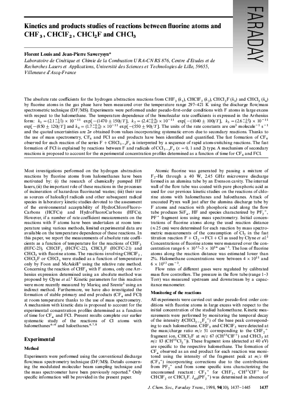 (PDF) Kinetics and products studies of reactions between fluorine atoms ...