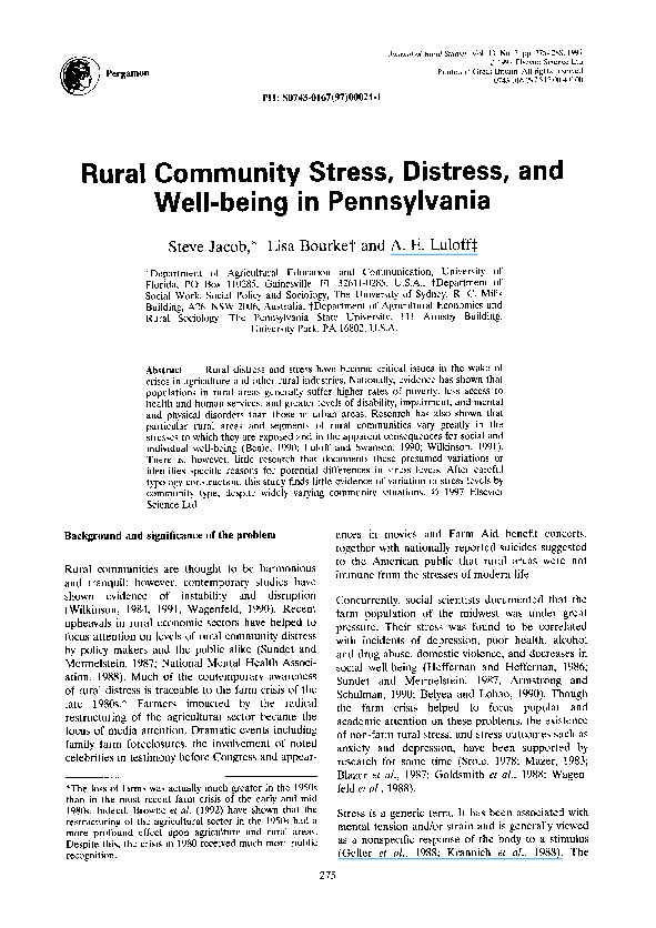 (PDF) Rural community stress, distress, and well-being in Pennsylvania