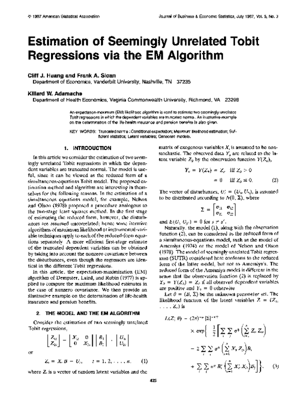 (PDF) Estimation of Seemingly Unrelated Tobit Regressions via the EM Algorithm