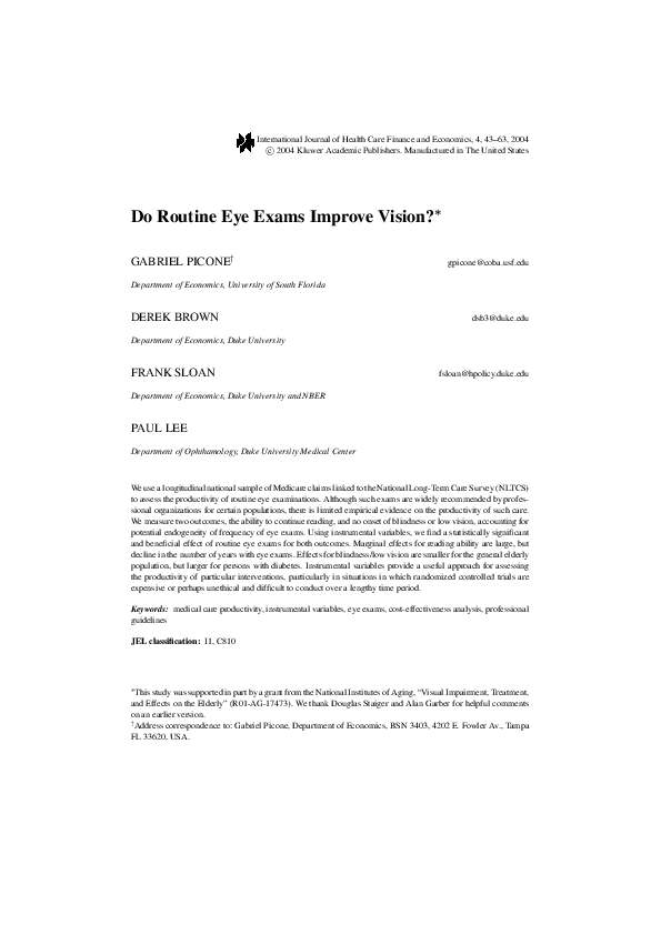(PDF) Do Routine Eye Exams Improve Vision?