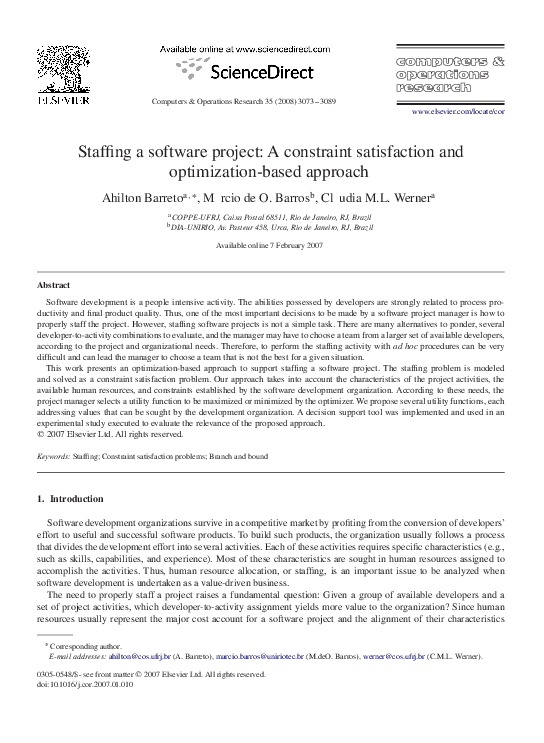 (PDF) Staffing a software project: A constraint satisfaction and optimization-based approach